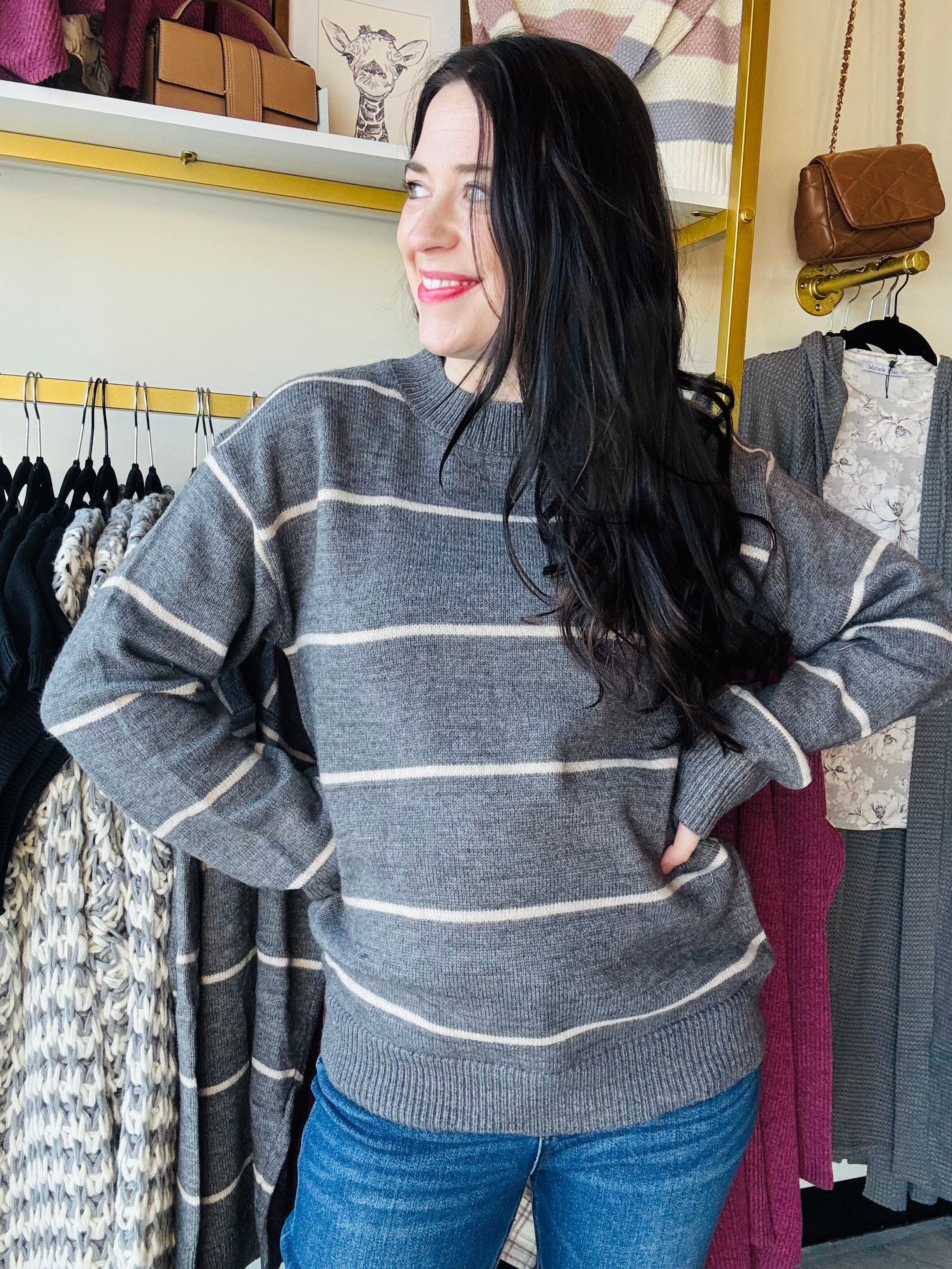 Pebble Stripe Crewneck Sweater – White Giraffe Boutique