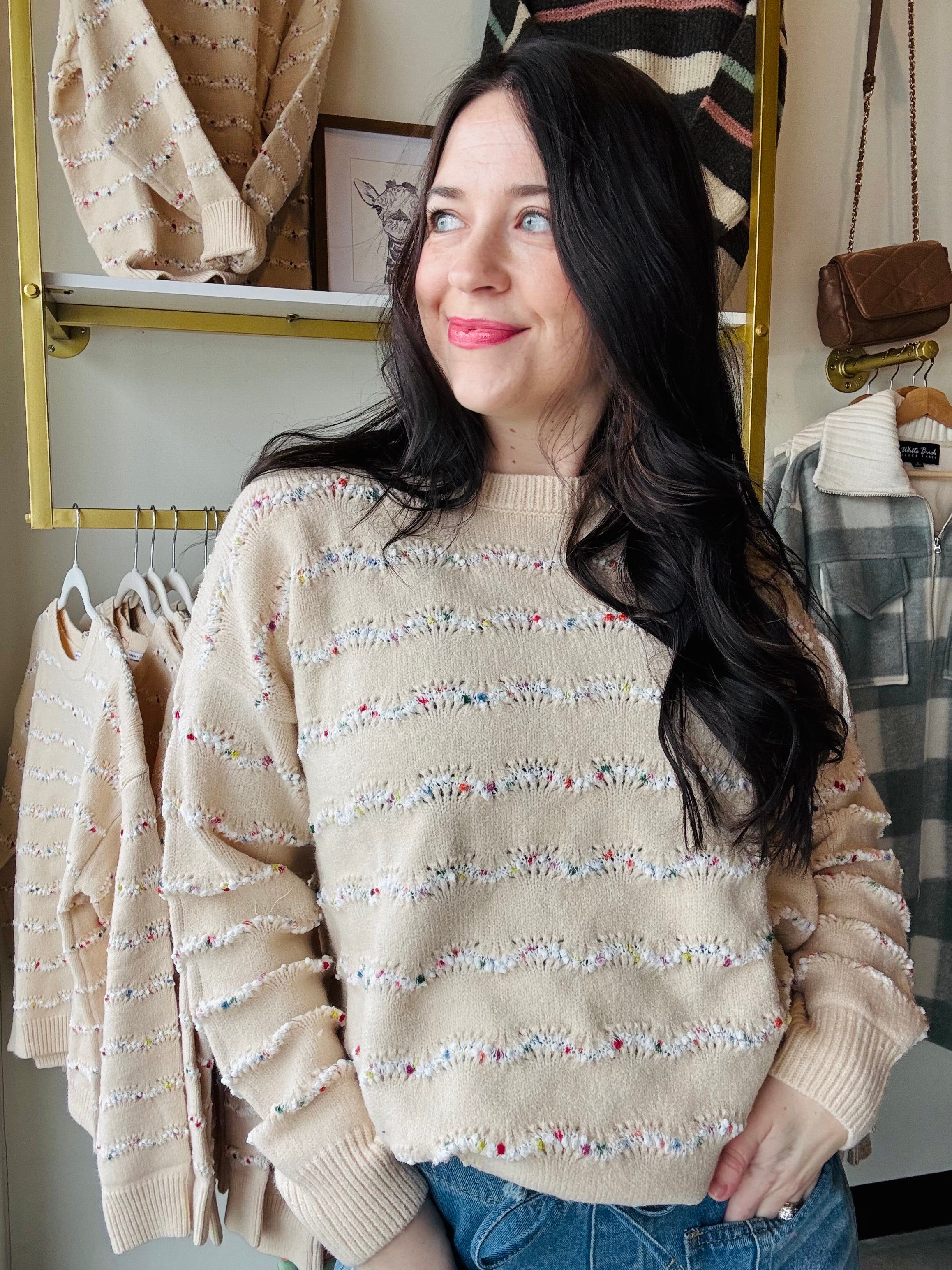 Oatmeal Confetti Detail Sweater – White Giraffe Boutique